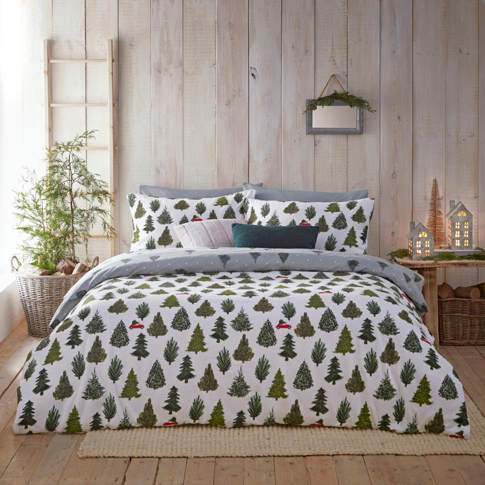 Evergreen Green Brushed Cotton Duvet Cover Set | Green Bedding | furn ...